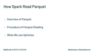 Improving SparkSQL Performance by 30%: How We Optimize Parquet Pushdown ...