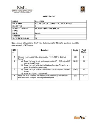 SMU BCA SEM 1 FALL 2016 ASSIGNMENTS | PDF