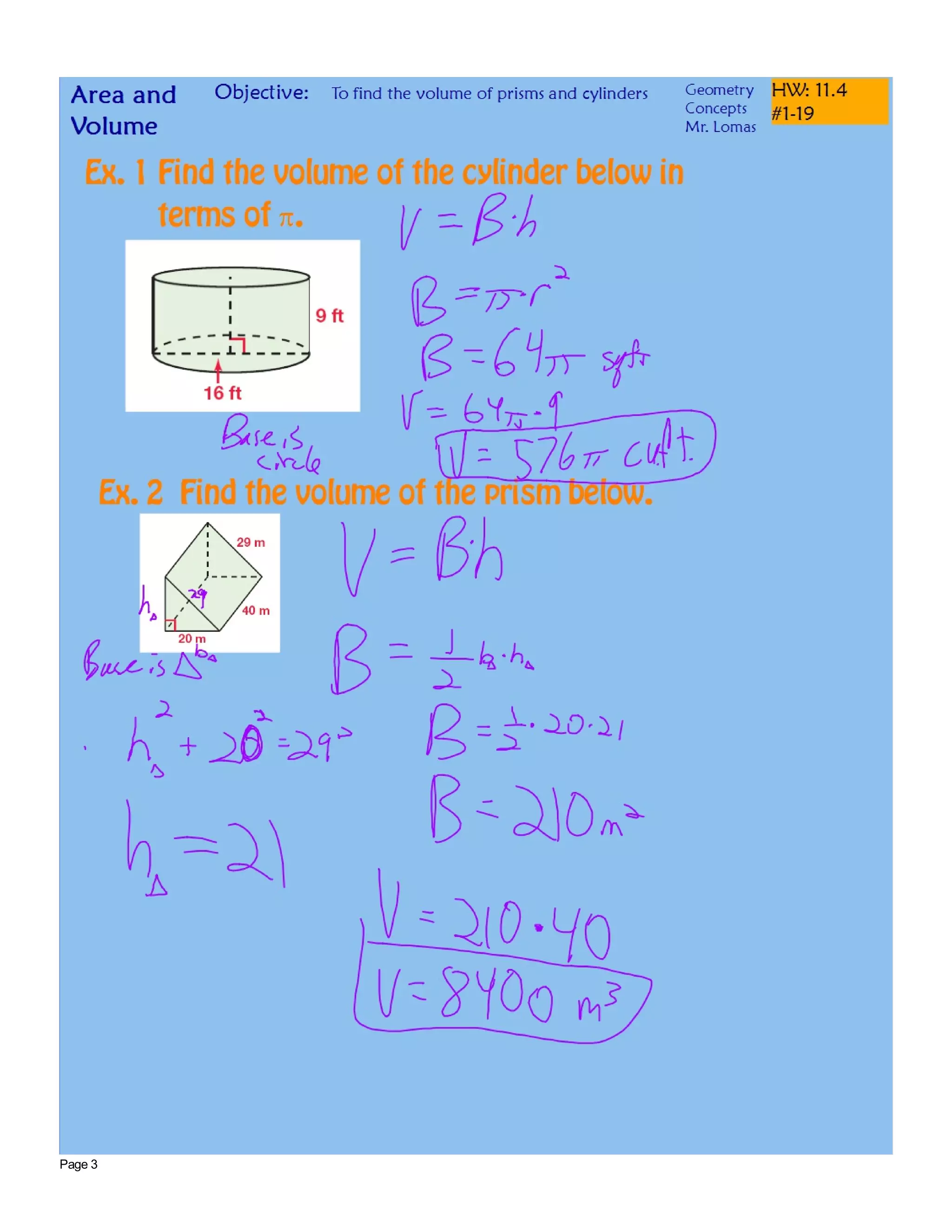 11-4 Volume of Prisms and Cylinders Concepts.pdf | Books and Literature