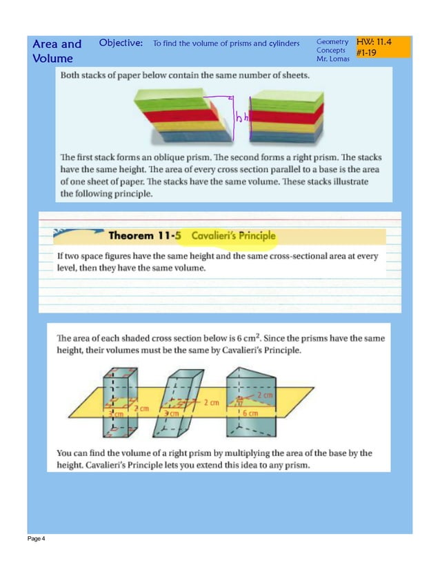 11-4 Volume of Prisms and Cylinders Concepts.pdf | Books and Literature
