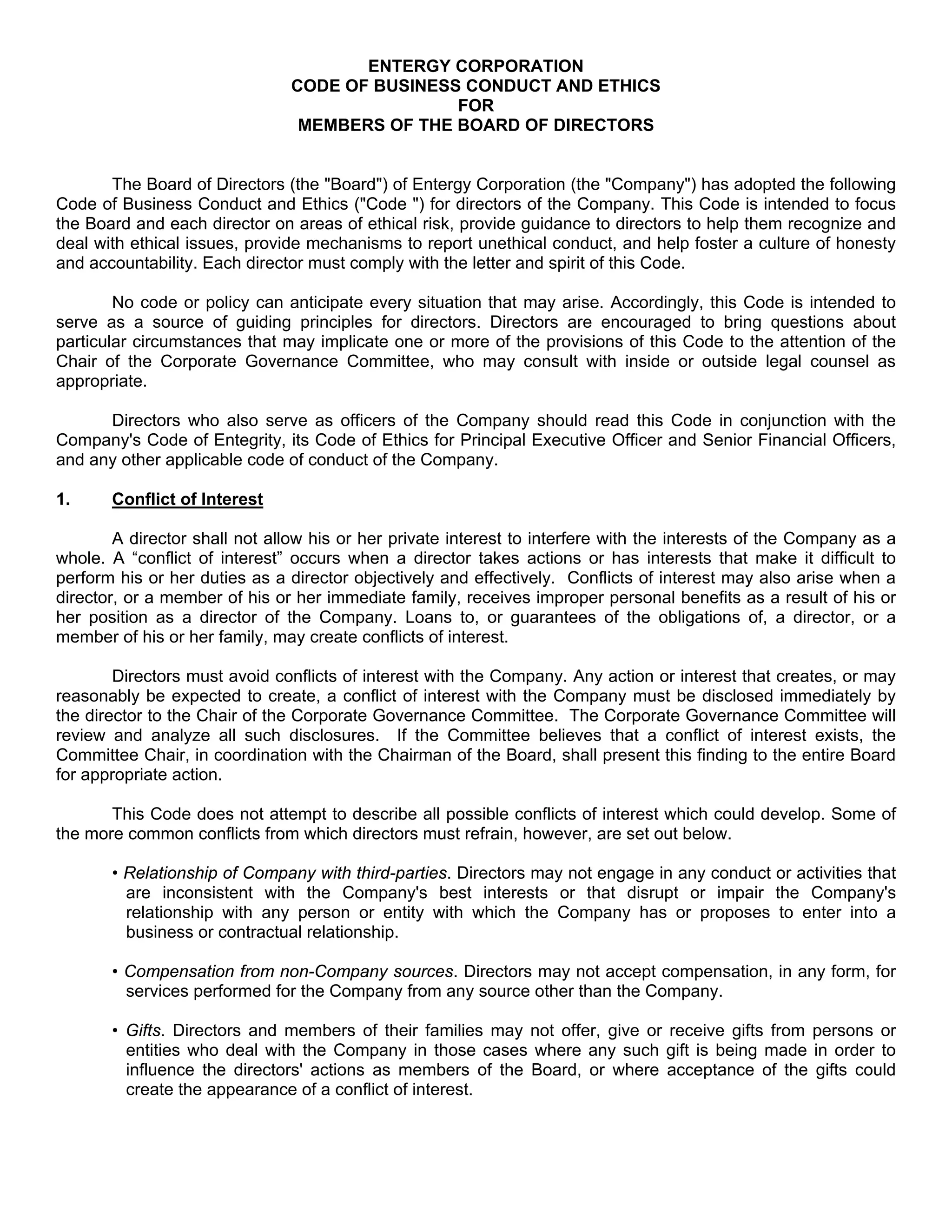 entergy Director Code of Conduct December8 | PDF