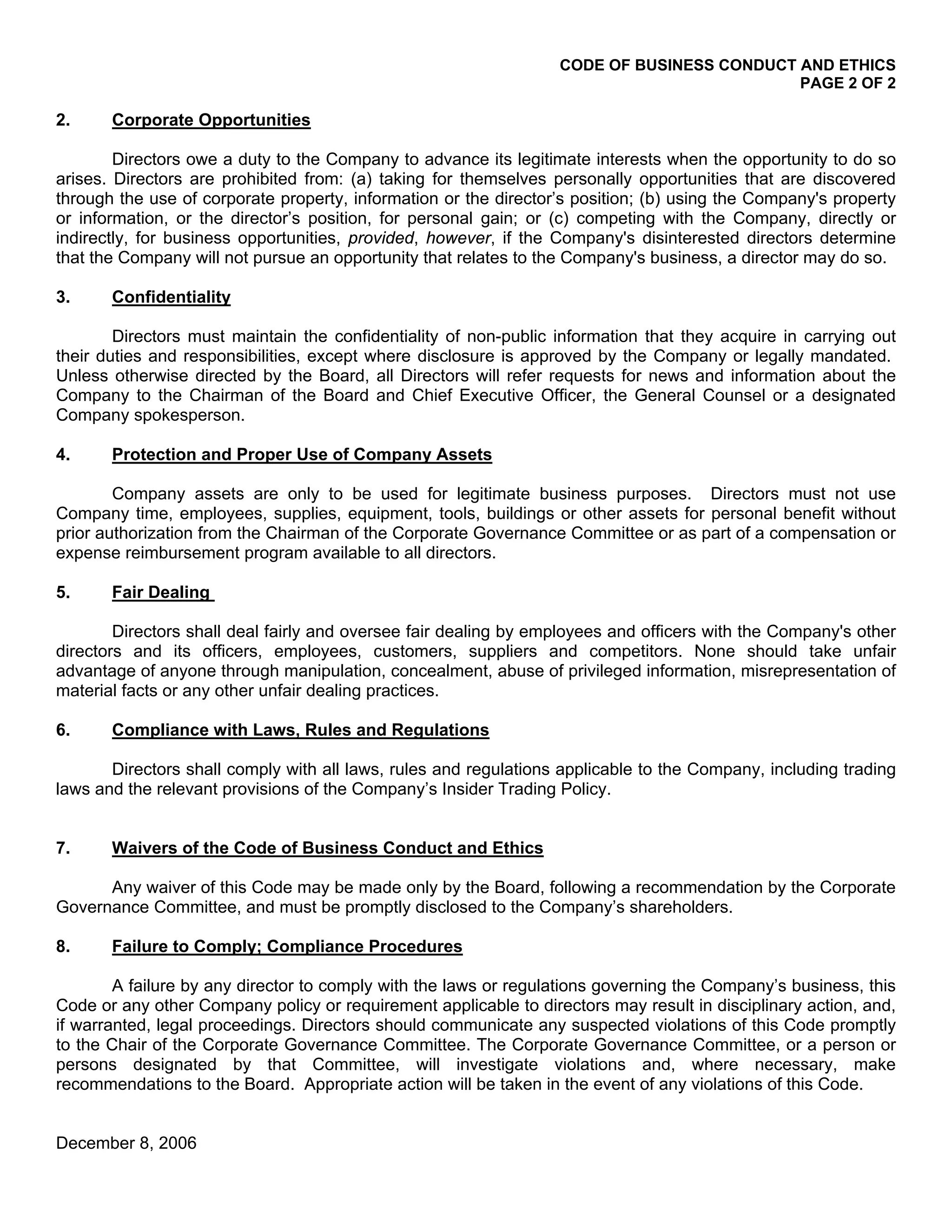 entergy Director Code of Conduct December8 | PDF