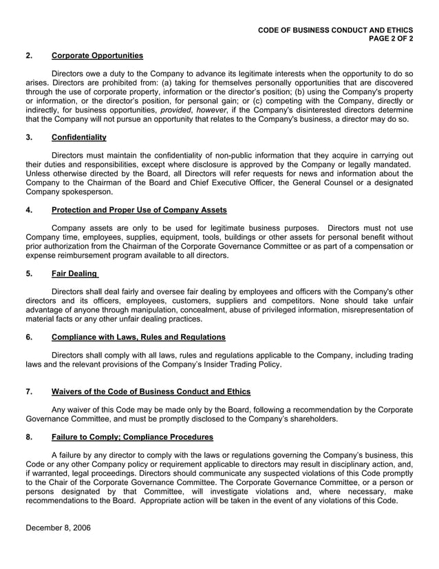 entergy Director Code of Conduct December8 | PDF