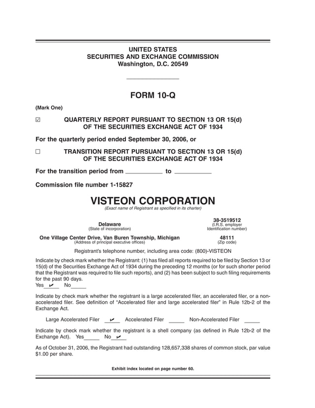 visteon 3Q 2006 Form 10-Q | PDF