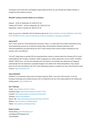 SaTT Smart Advertising Token to List on WhiteBIT, an EU-Compliant ...