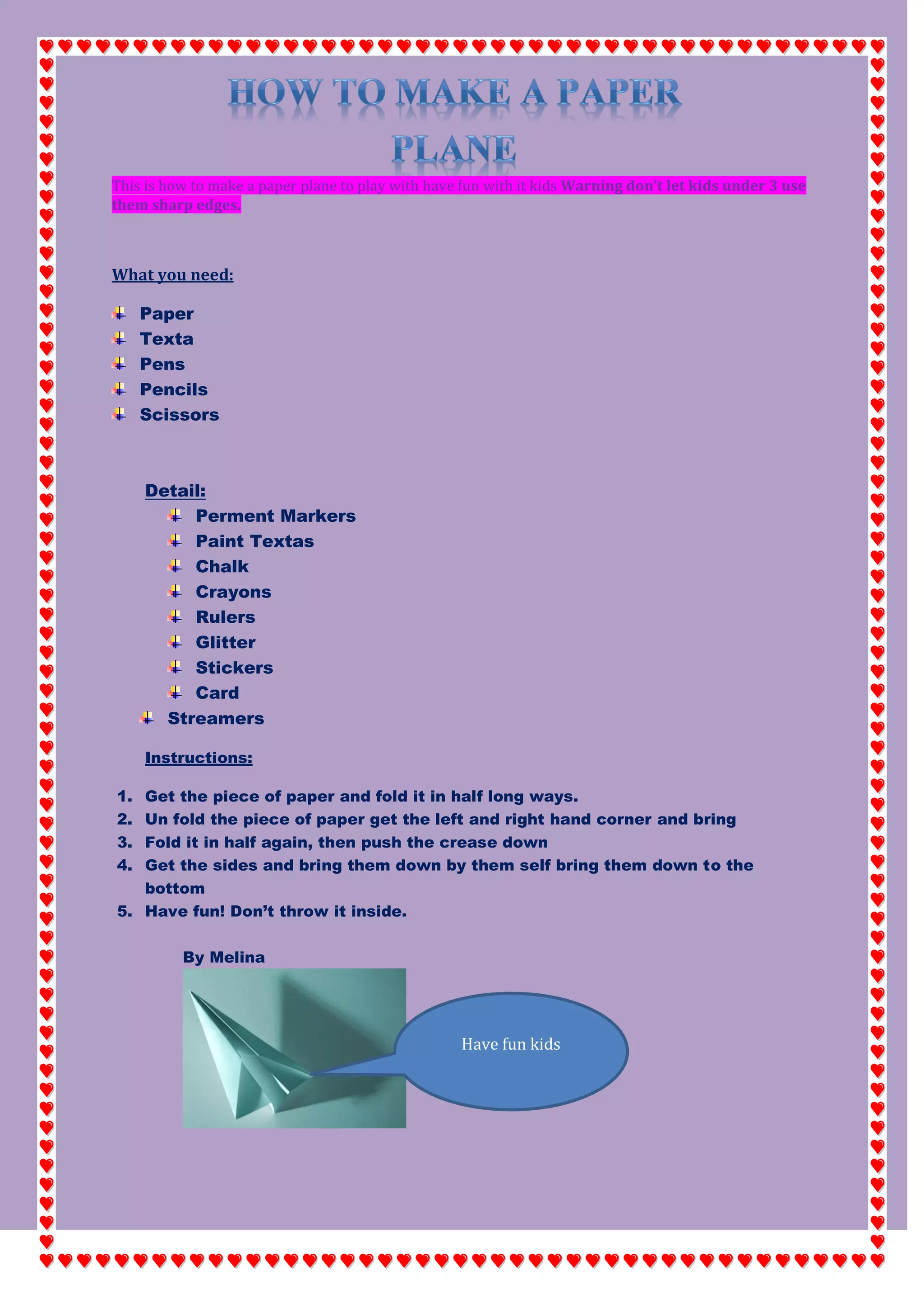 How to make a paper plane | PDF | Drawing and Sketching | Arts and Crafts