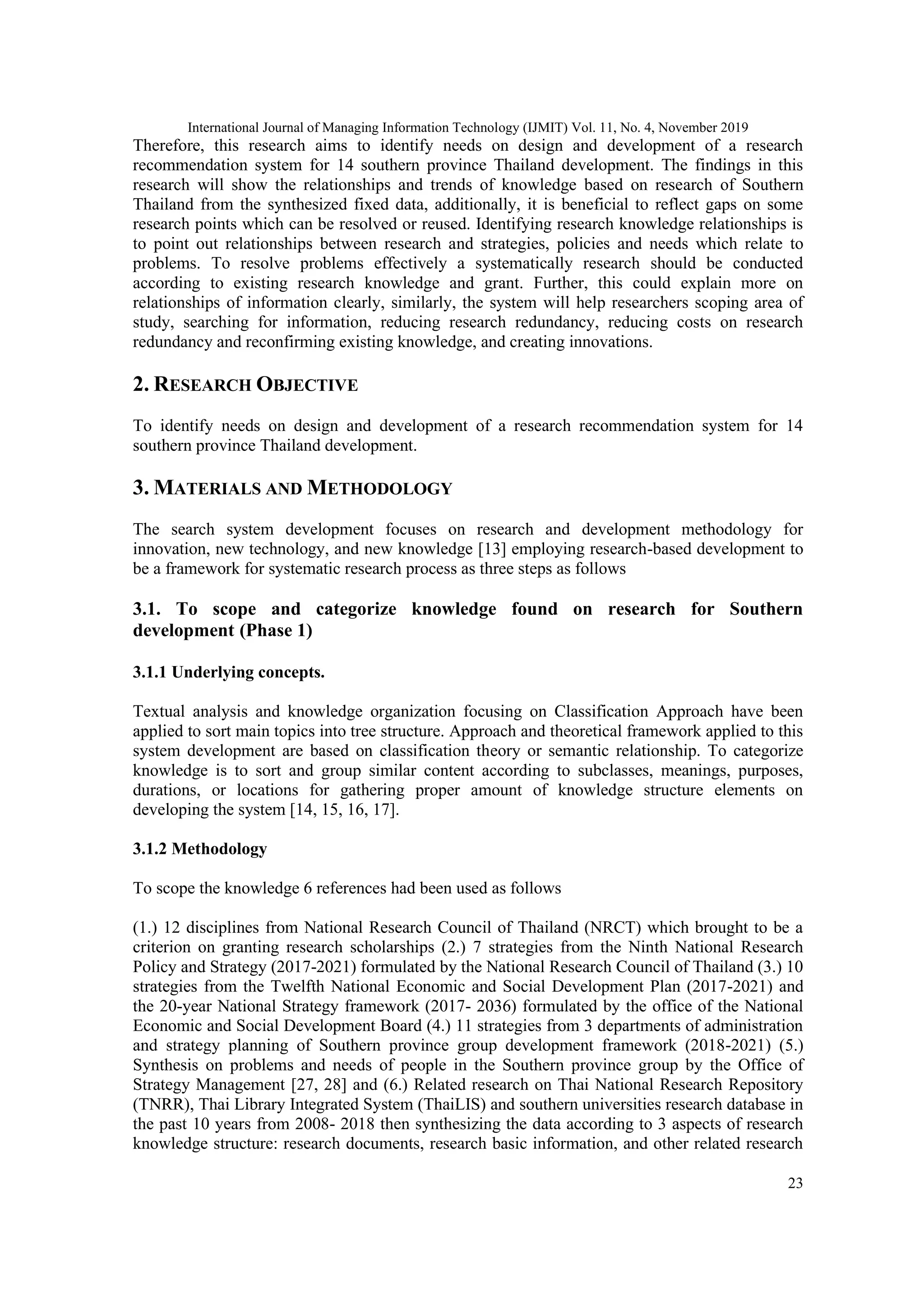 THE DEVELOPMENT OF RESEARCH RECOMMENDATION SYSTEM FOR SOUTHERN THAILAND ...