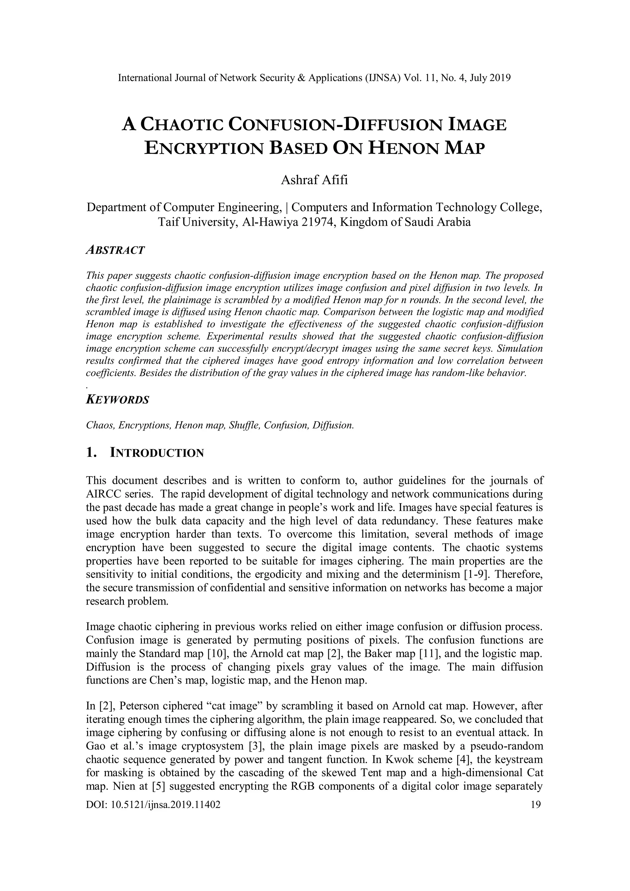 A CHAOTIC CONFUSION-DIFFUSION IMAGE ENCRYPTION BASED ON HENON MAP | PDF A CHAOTIC CONFUSION-DIFFUSION IMAGE ENCRYPTION BASED ON HENON MAP | PDF