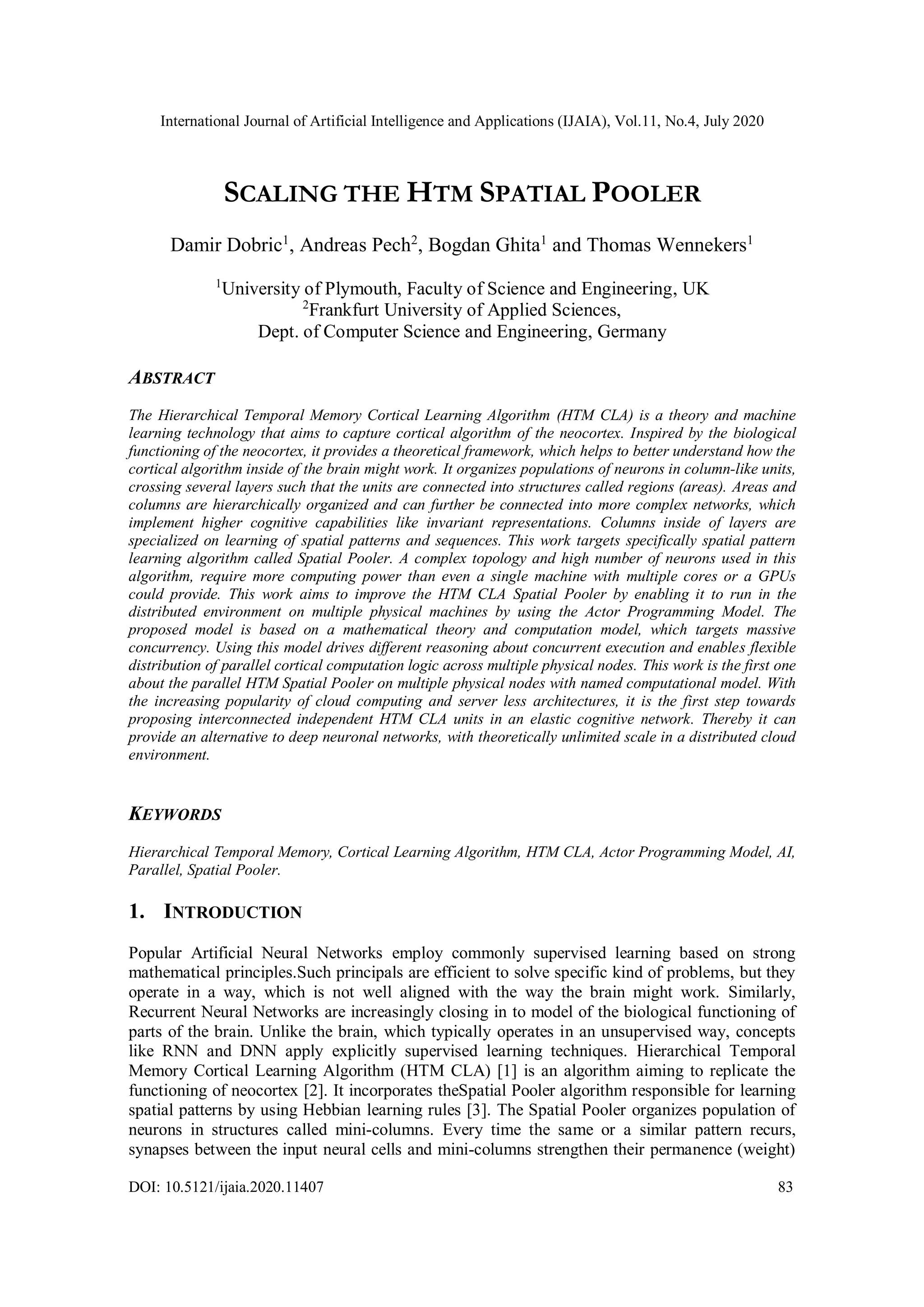 SCALING THE HTM SPATIAL POOLER | PDF | Programming Languages | Computing
