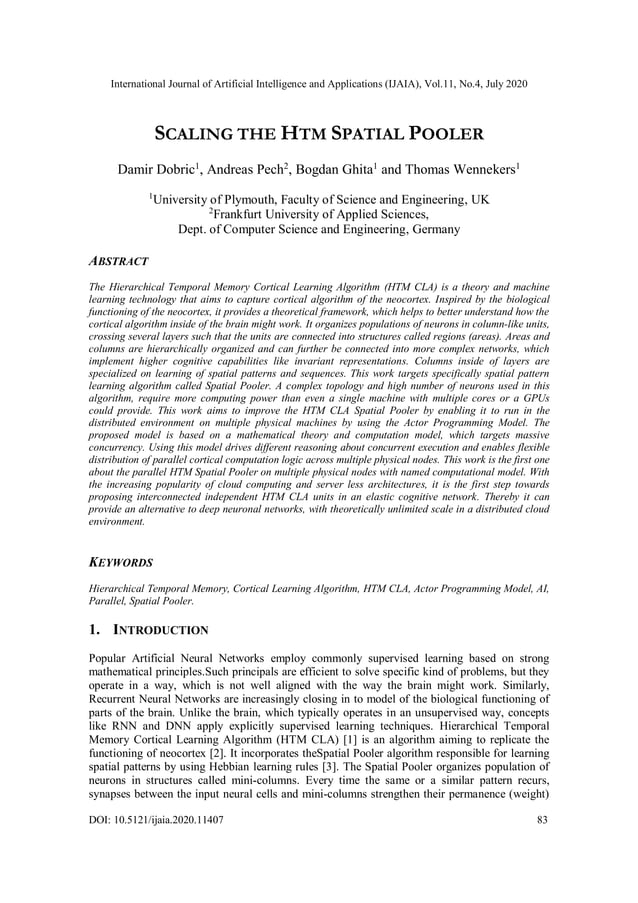 SCALING THE HTM SPATIAL POOLER | PDF