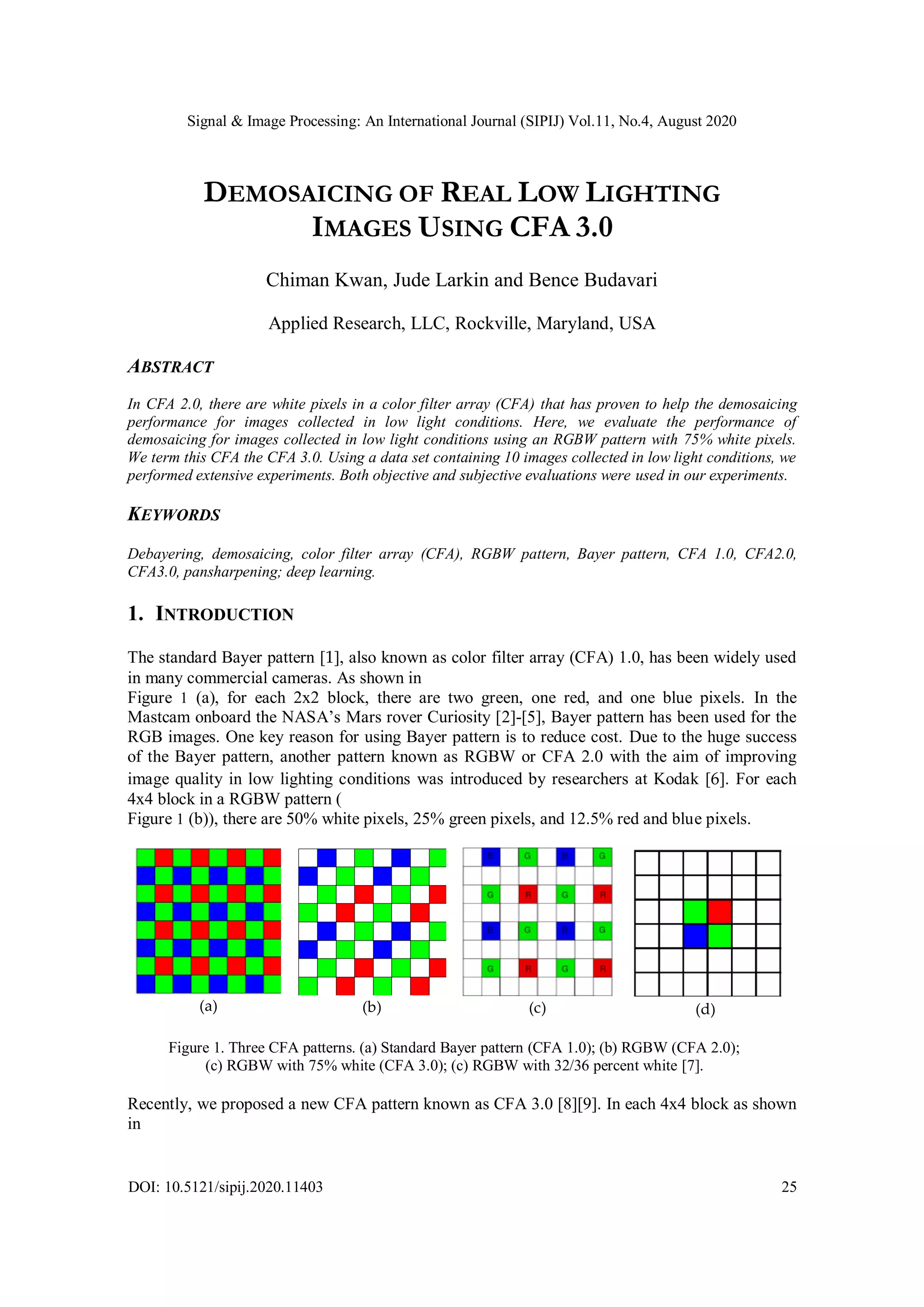 Demosaicing of Real Low Lighting Images using CFA 3.0 | PDF