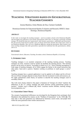 TEACHING STRATEGIES BASED ON GENERATIONAL TEACHER COHORTS | PDF