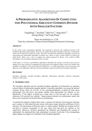 A PROBABILISTIC ALGORITHM OF COMPUTING THE POLYNOMIAL GREATEST COMMON ...