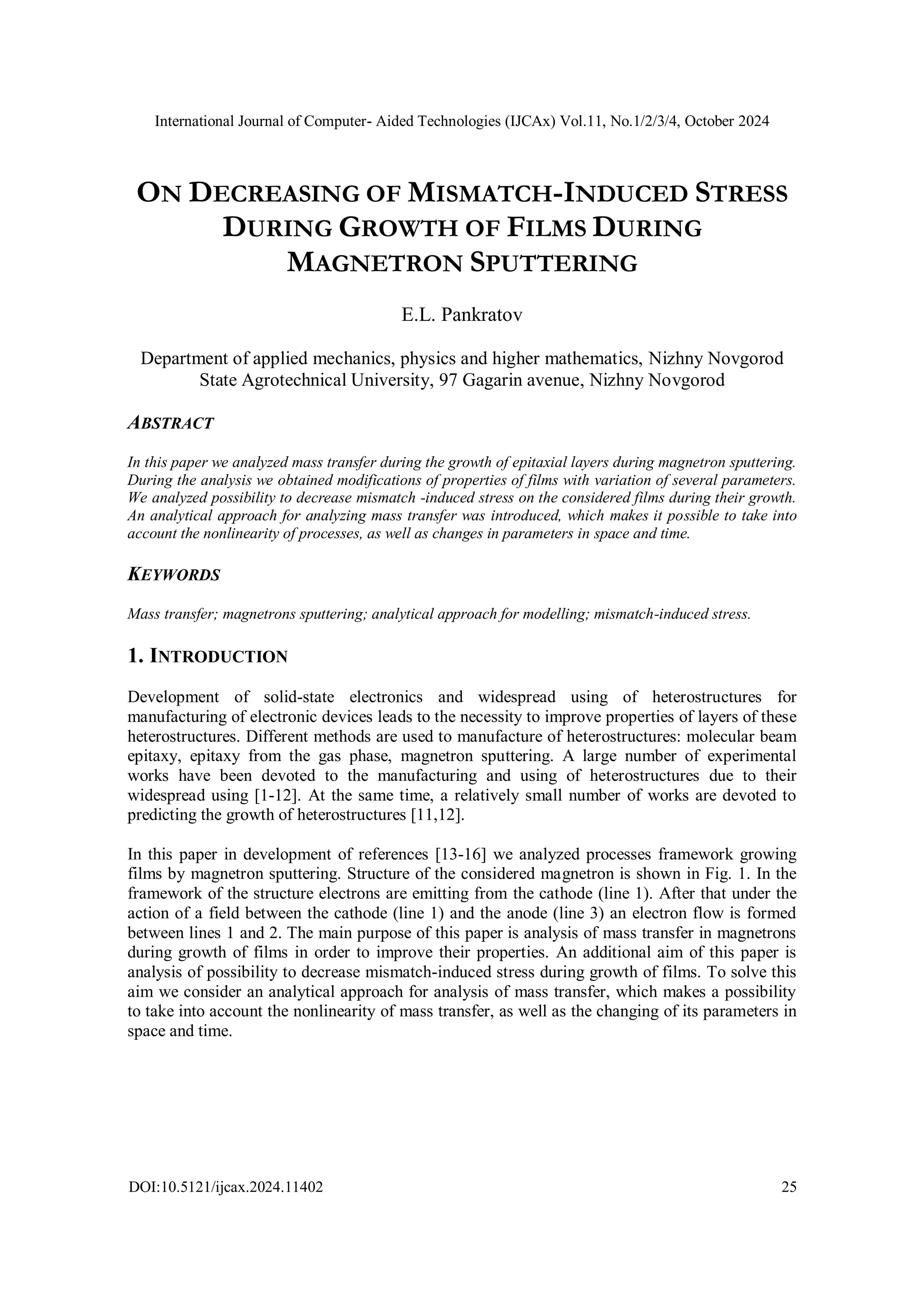 On Decreasing of Mismatch-Induced Stress During Growth of Films During Magnetron Sputtering | PDF