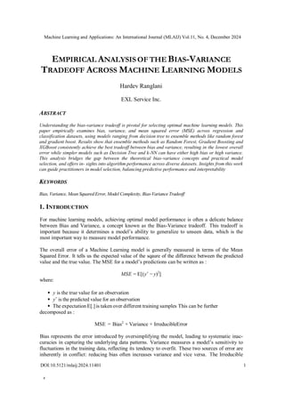 Empirical Analysis of the Bias-Variance Tradeoff Across Machine Learning Models | PDF