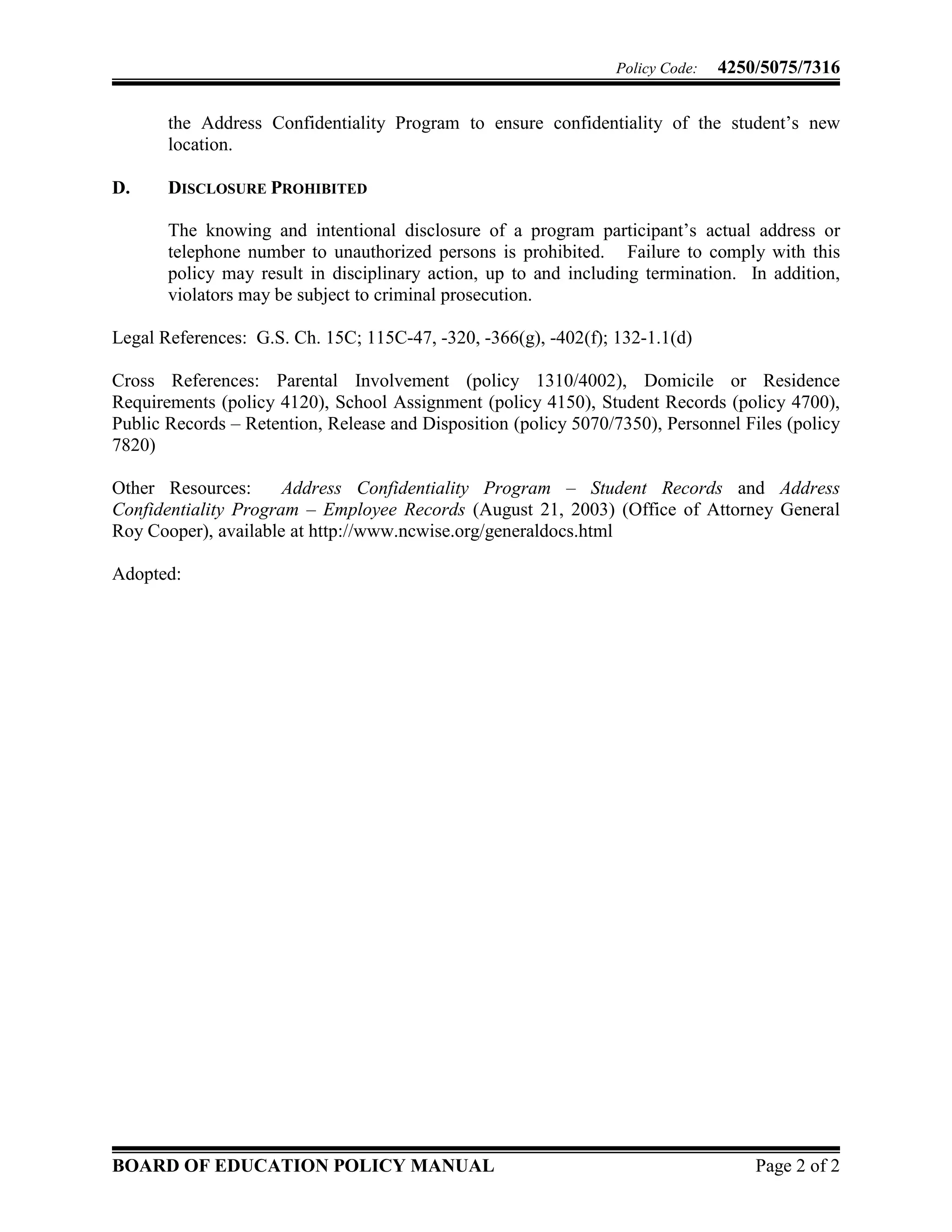 11 4250 507511 7316 nc address confidentiality program | DOC