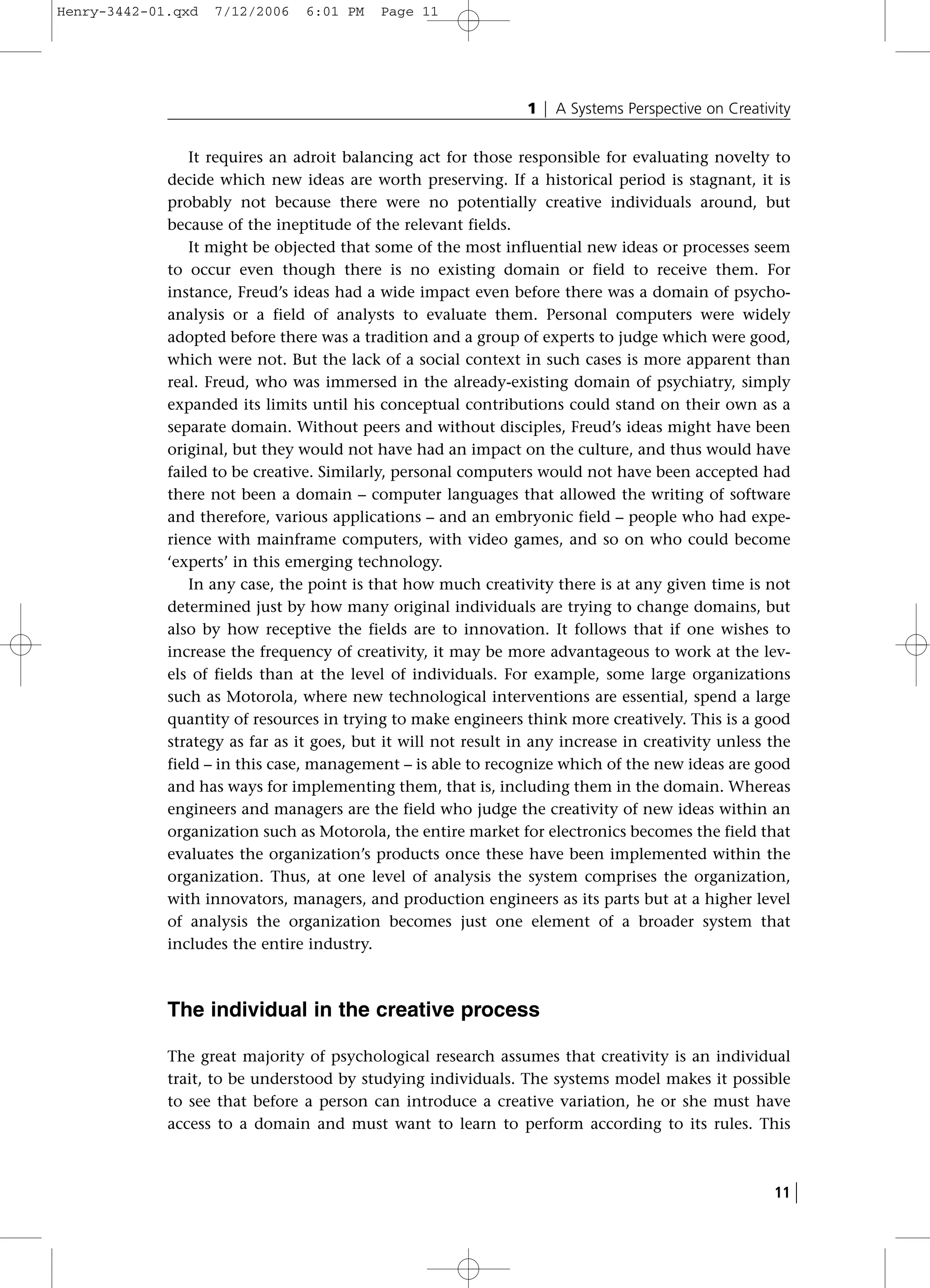 A Systems Perspective on Creativity | PDF