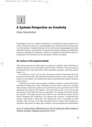 A Systems Perspective on Creativity | PDF