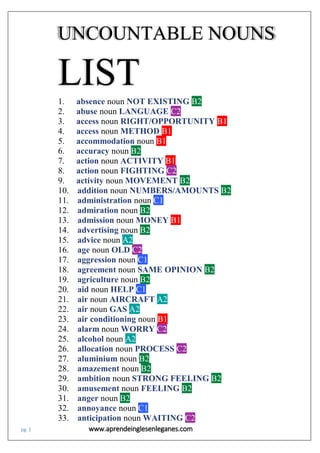 1147 uncountable nouns list... | PDF