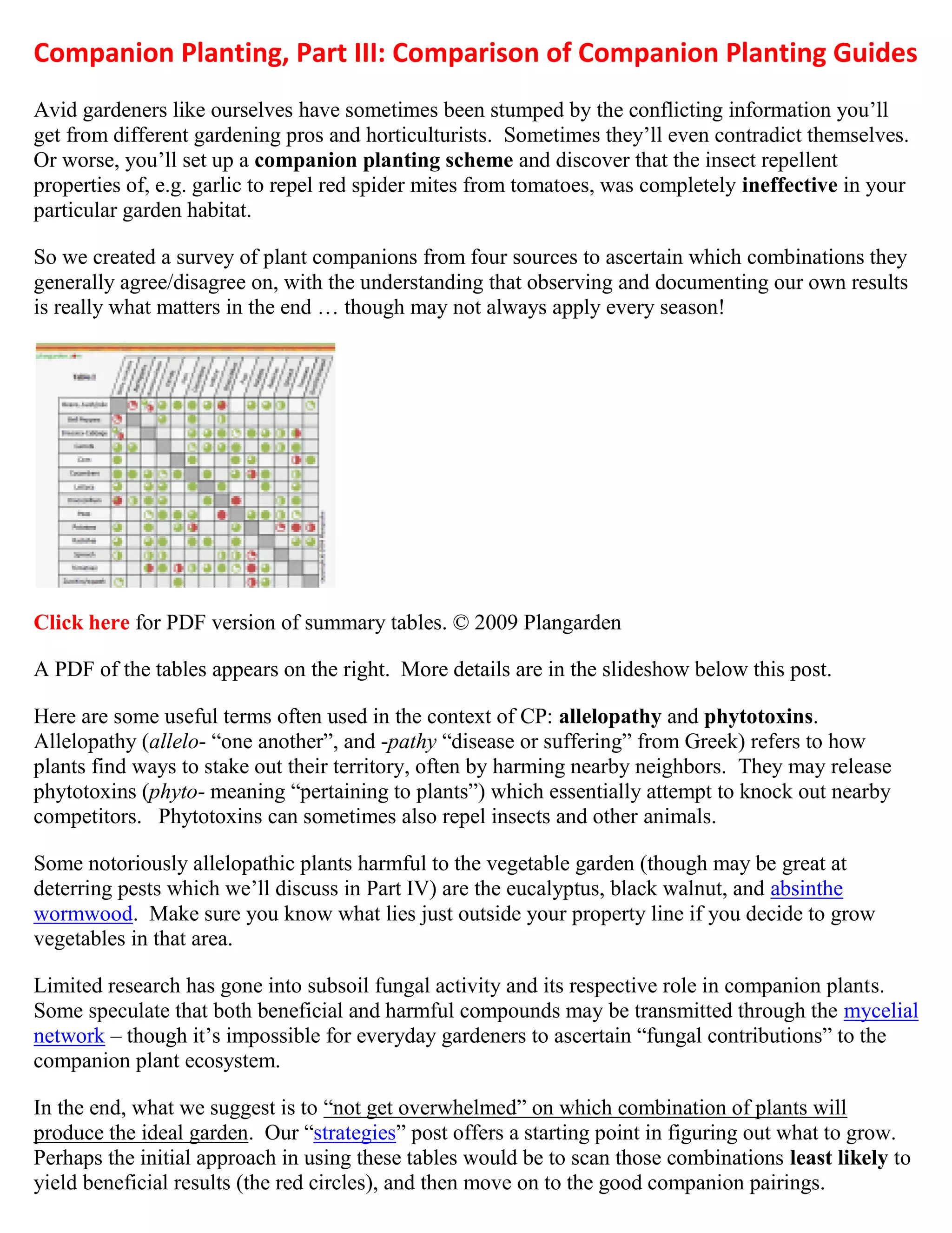 Companion Planting, Part III: Comparison of Companion Planting Guides | PDF