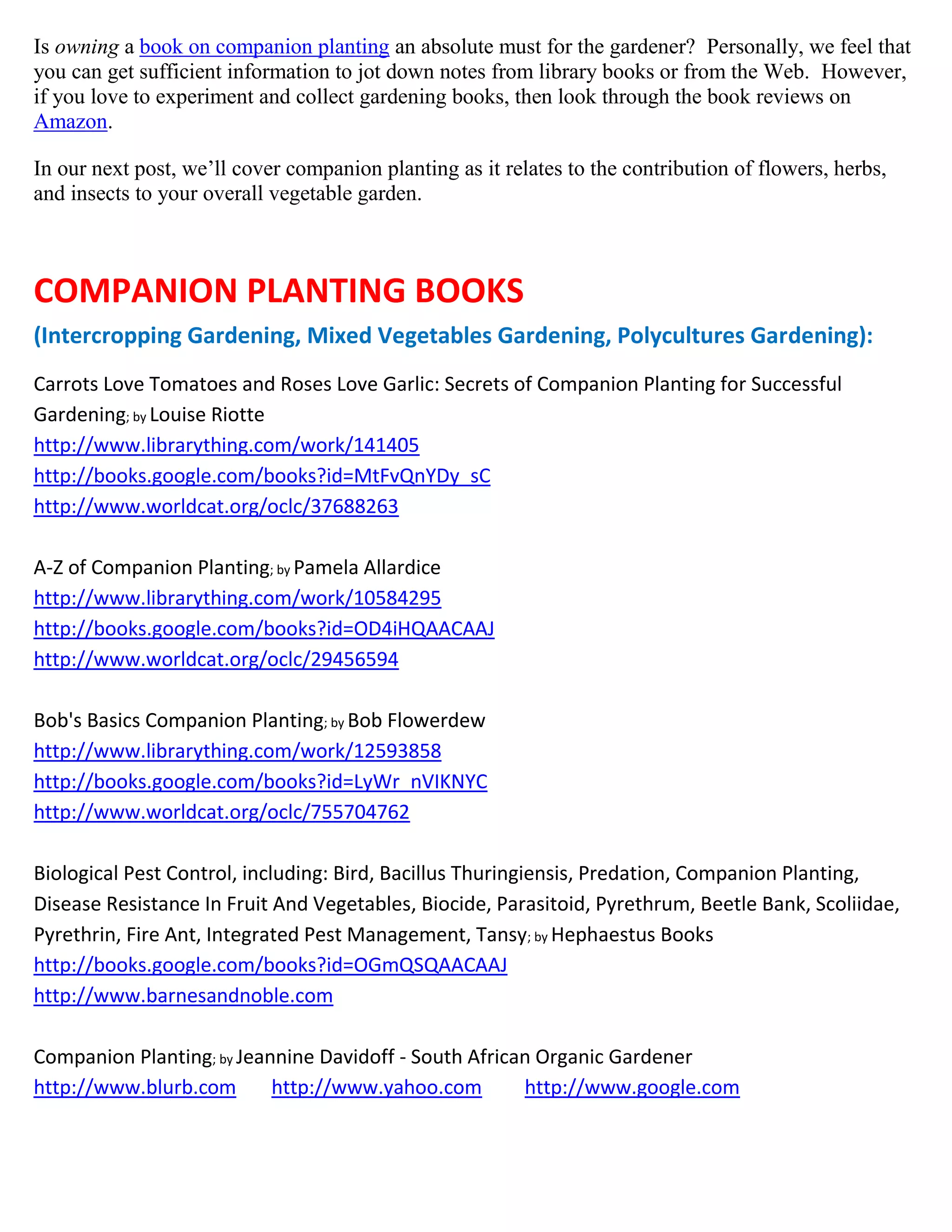 Companion Planting, Part III: Comparison of Companion Planting Guides | PDF