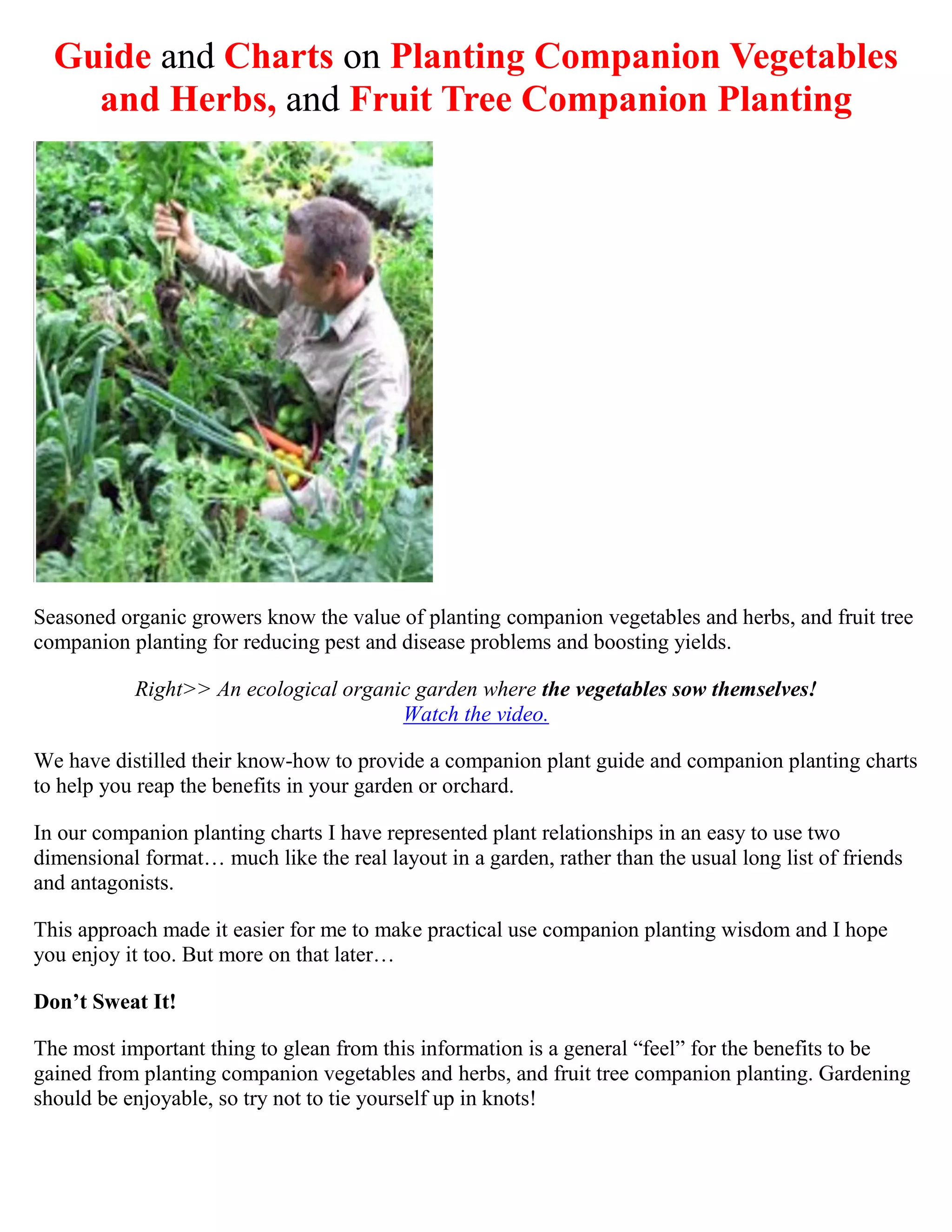 Guide and Charts On Planting Companion Vegetables and Herbs, and Fruit ...