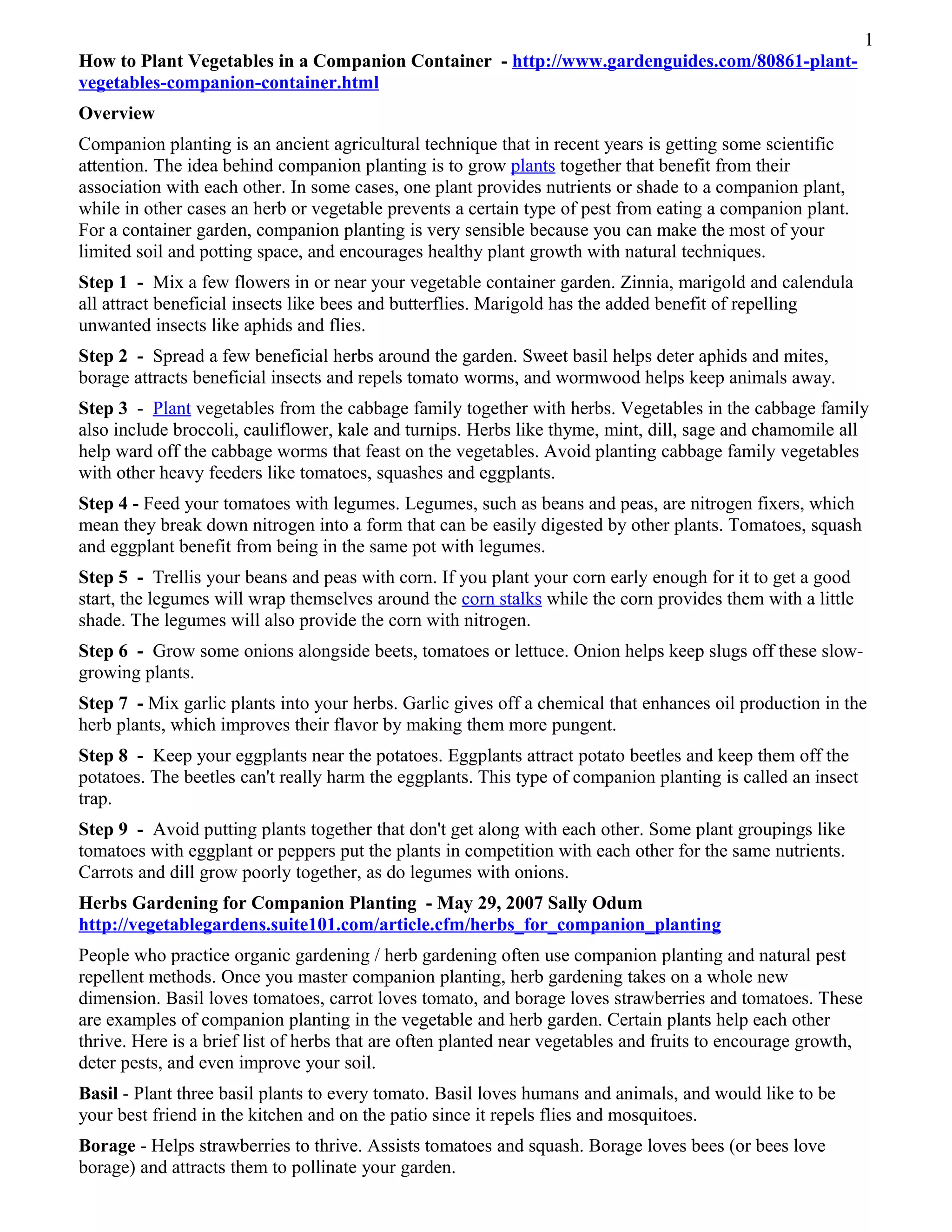 How to Plant Vegetables in a Companion Container - Herb Companion ...