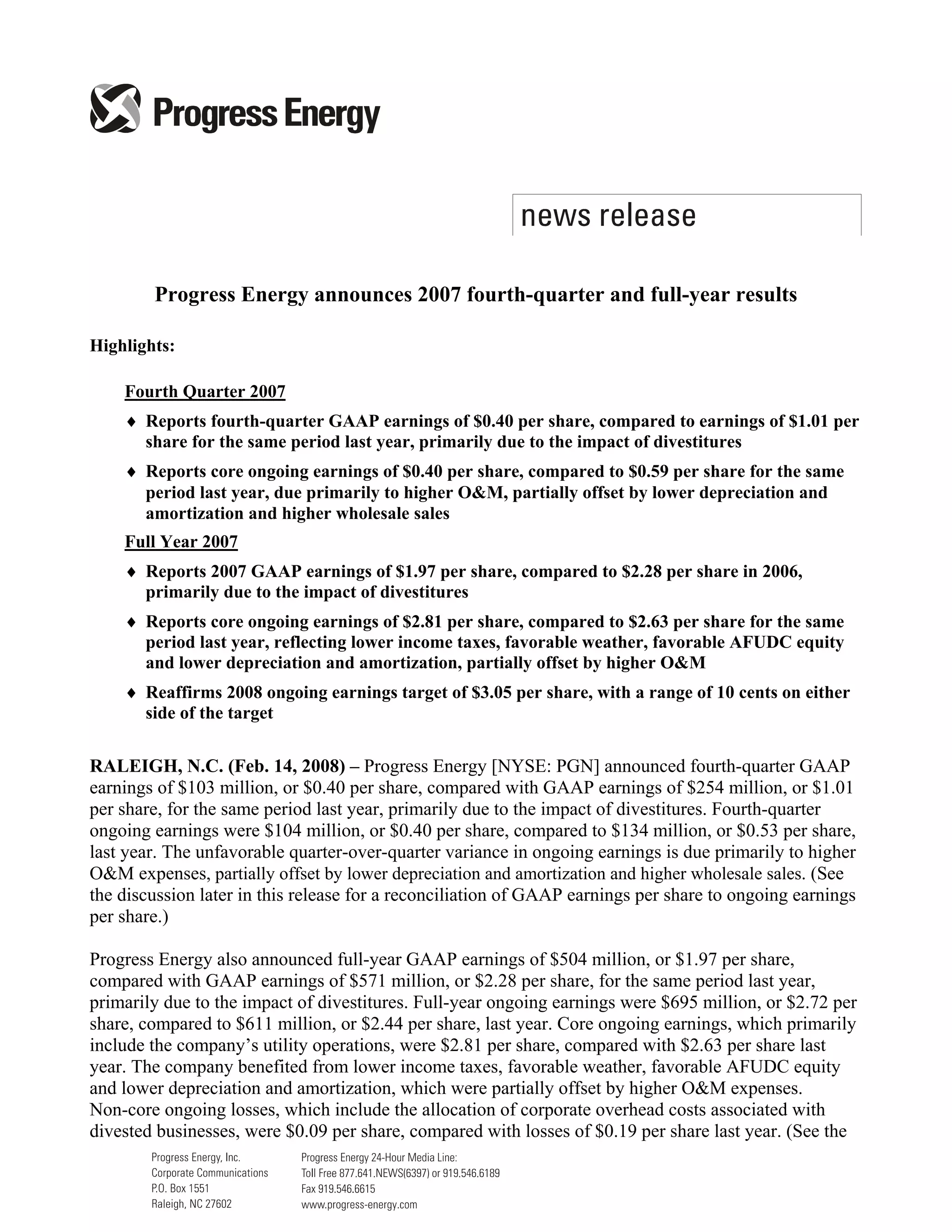 progress energy q4 2007 | PDF