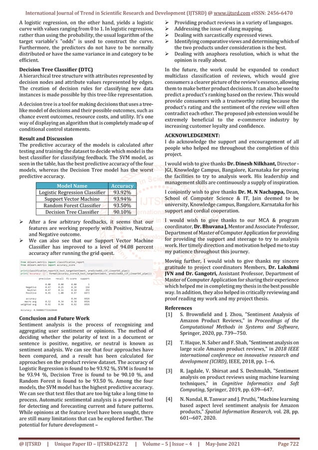 Amazon Product Review Sentiment Analysis with Machine Learning | PDF