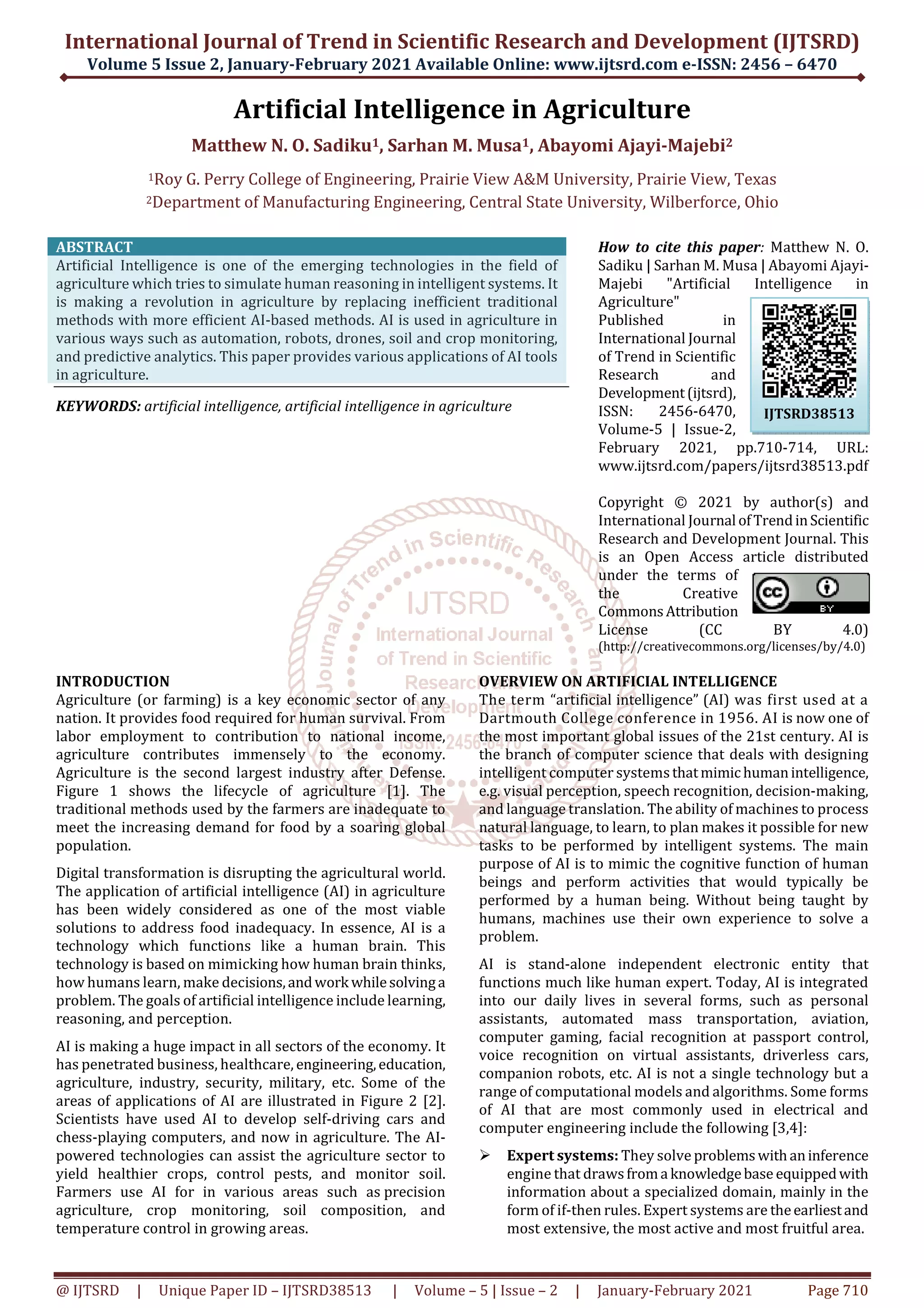 Artificial Intelligence in Agriculture | PDF | Agriculture | Industries