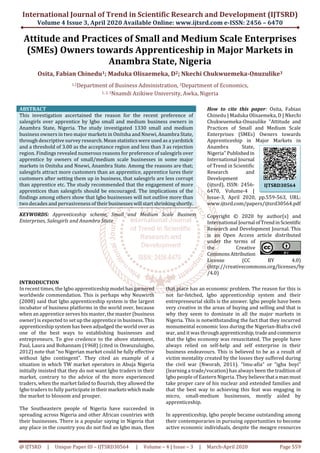 Attitude and Practices of Small and Medium Scale Enterprises SMEs Owners towards Apprenticeship ...