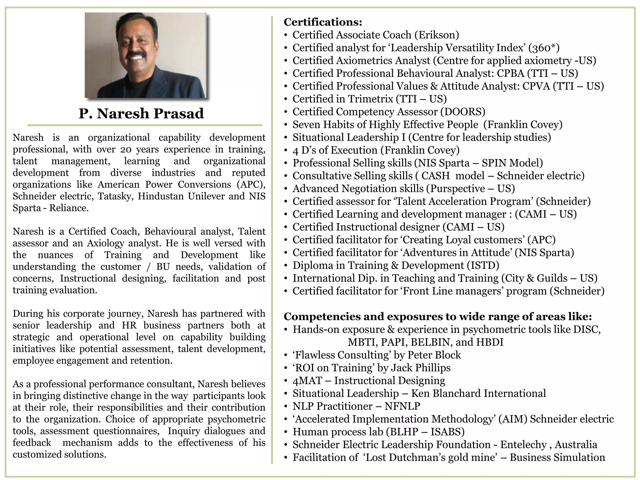 Facilitator Profile - Naresh | PDF