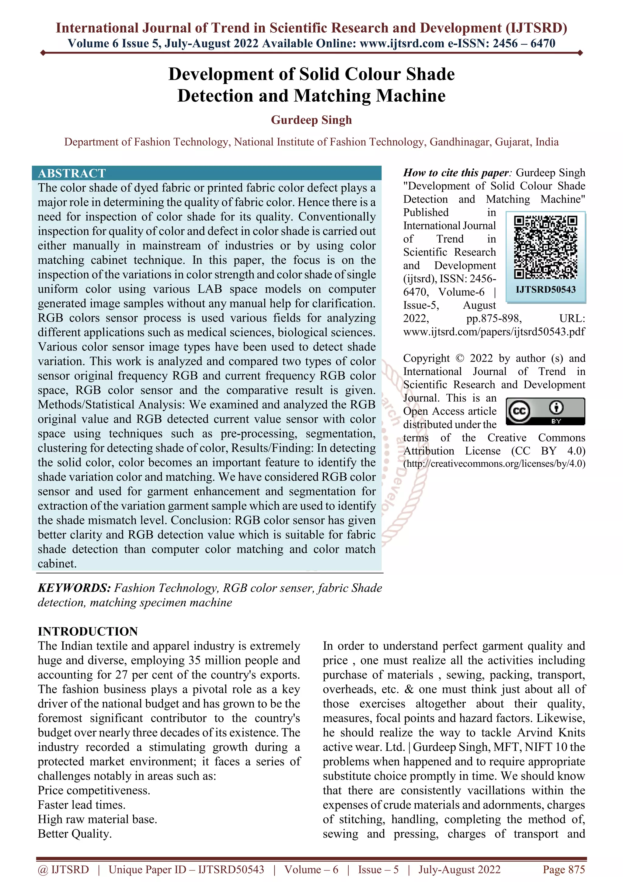Development of Solid Colour Shade Detection and Matching Machine | PDF