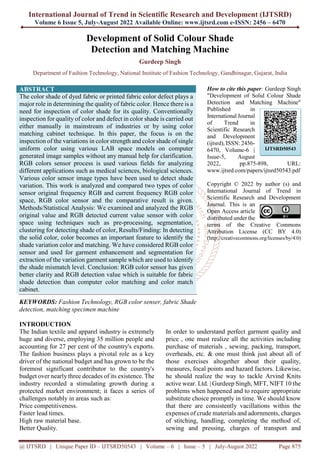 Development of Solid Colour Shade Detection and Matching Machine | PDF