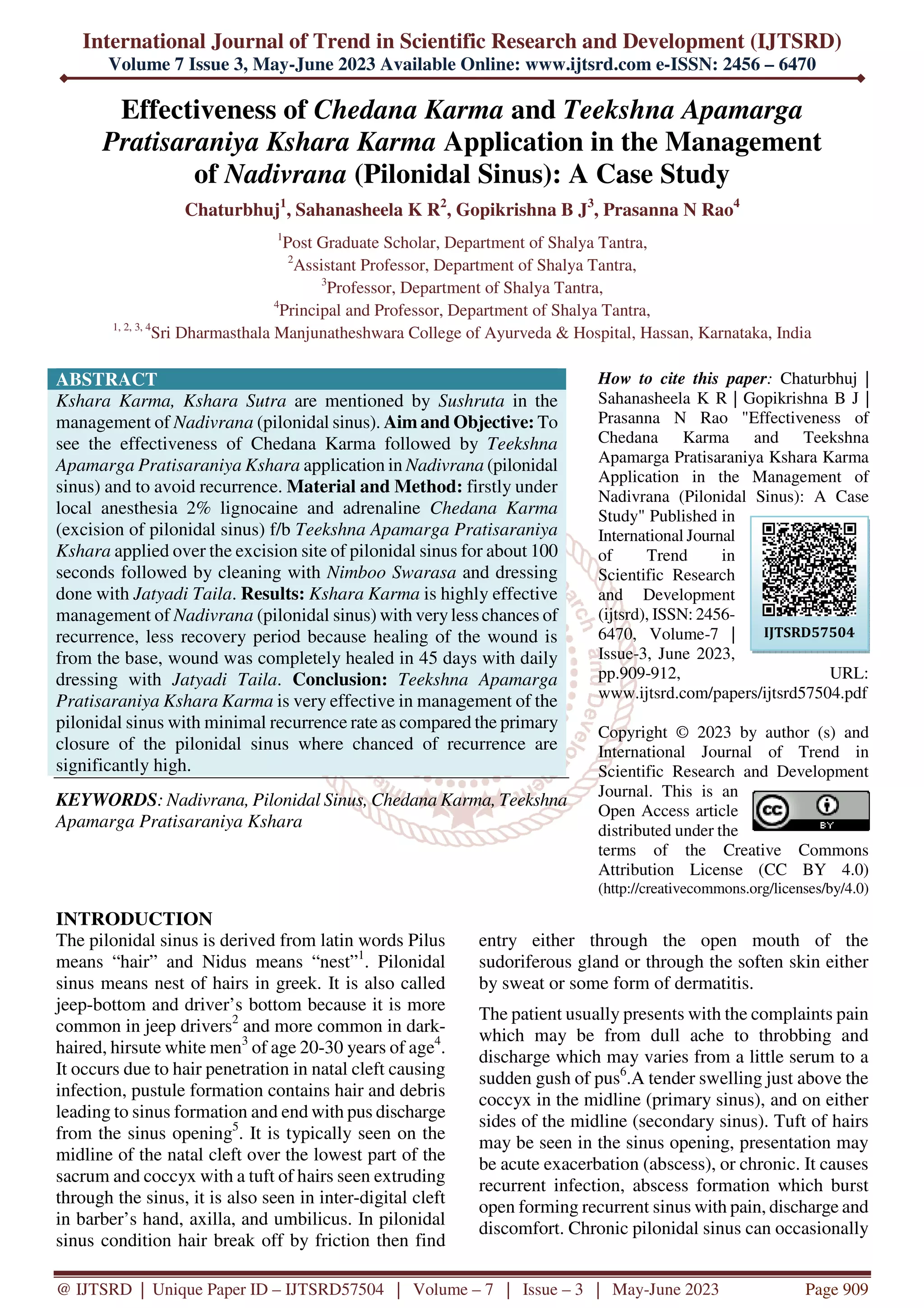 Effectiveness of Chedana Karma and Teekshna Apamarga Pratisaraniya ...