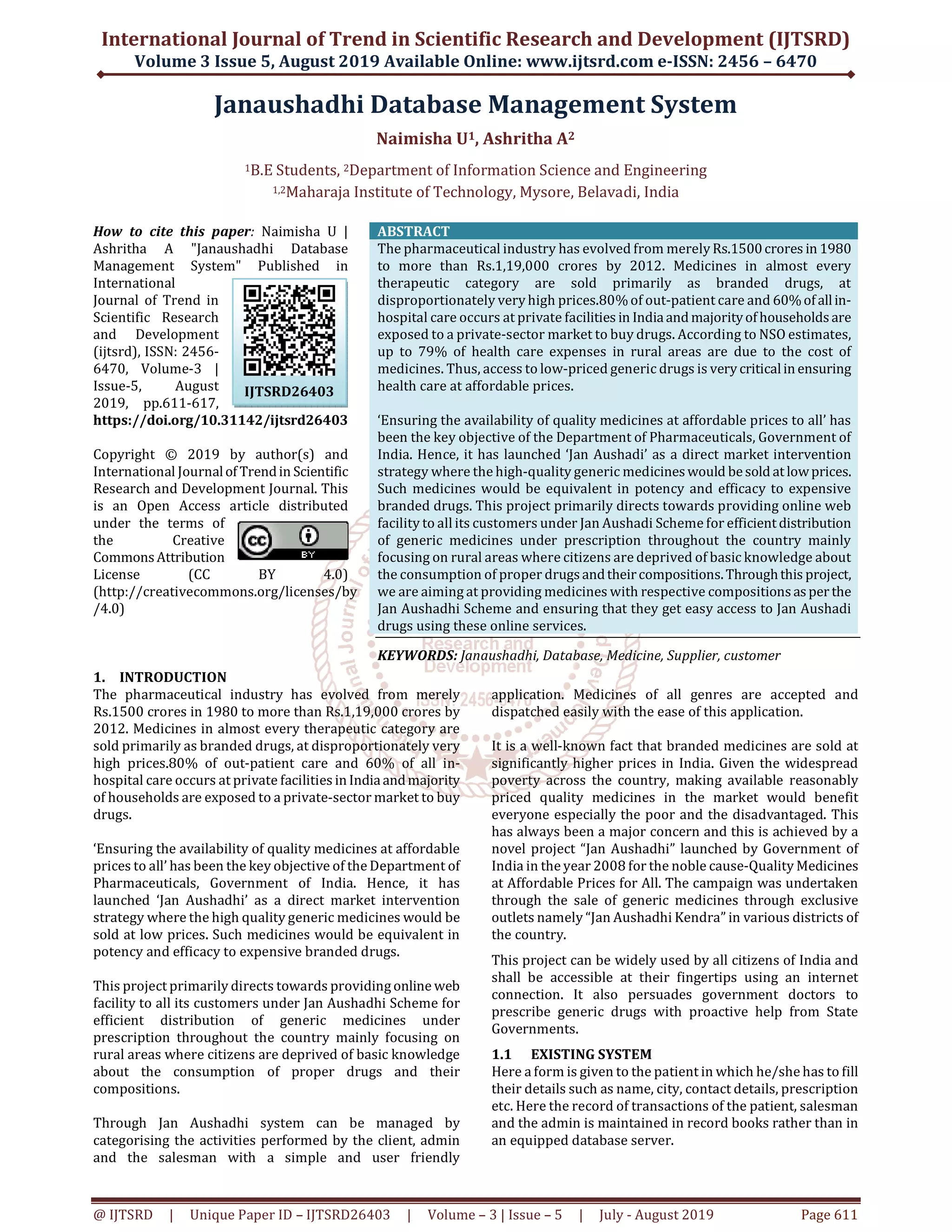 Janaushadhi Database Management System | PDF