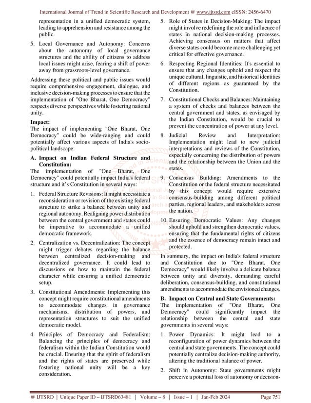 One Bharat, One Democracy Fostering Unity Amidst Diversity | PDF