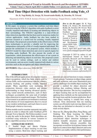 Real Time Object Detection with Audio Feedback using Yolo v3 | PDF