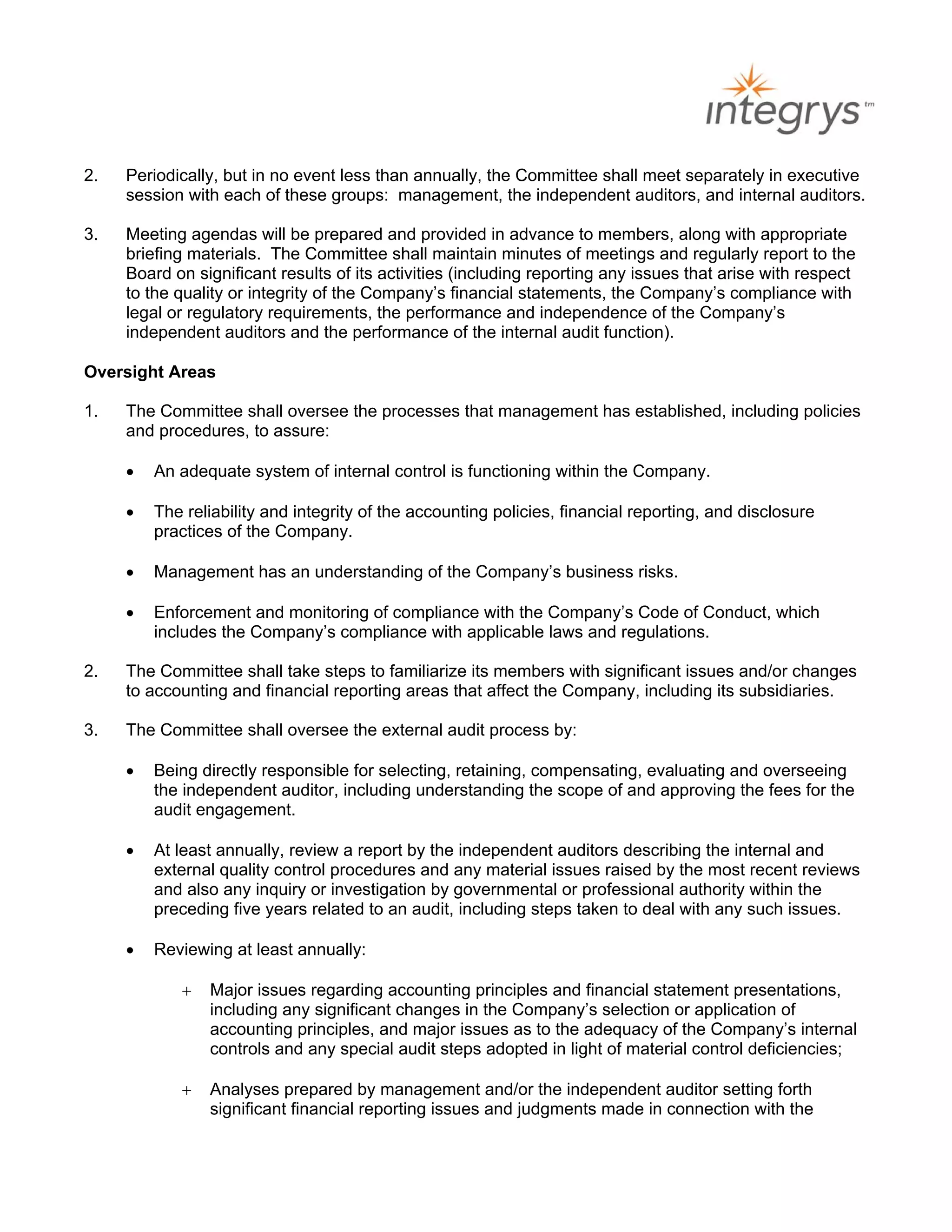 integrys governance audit comm | PDF | Financial Regulation | Economy