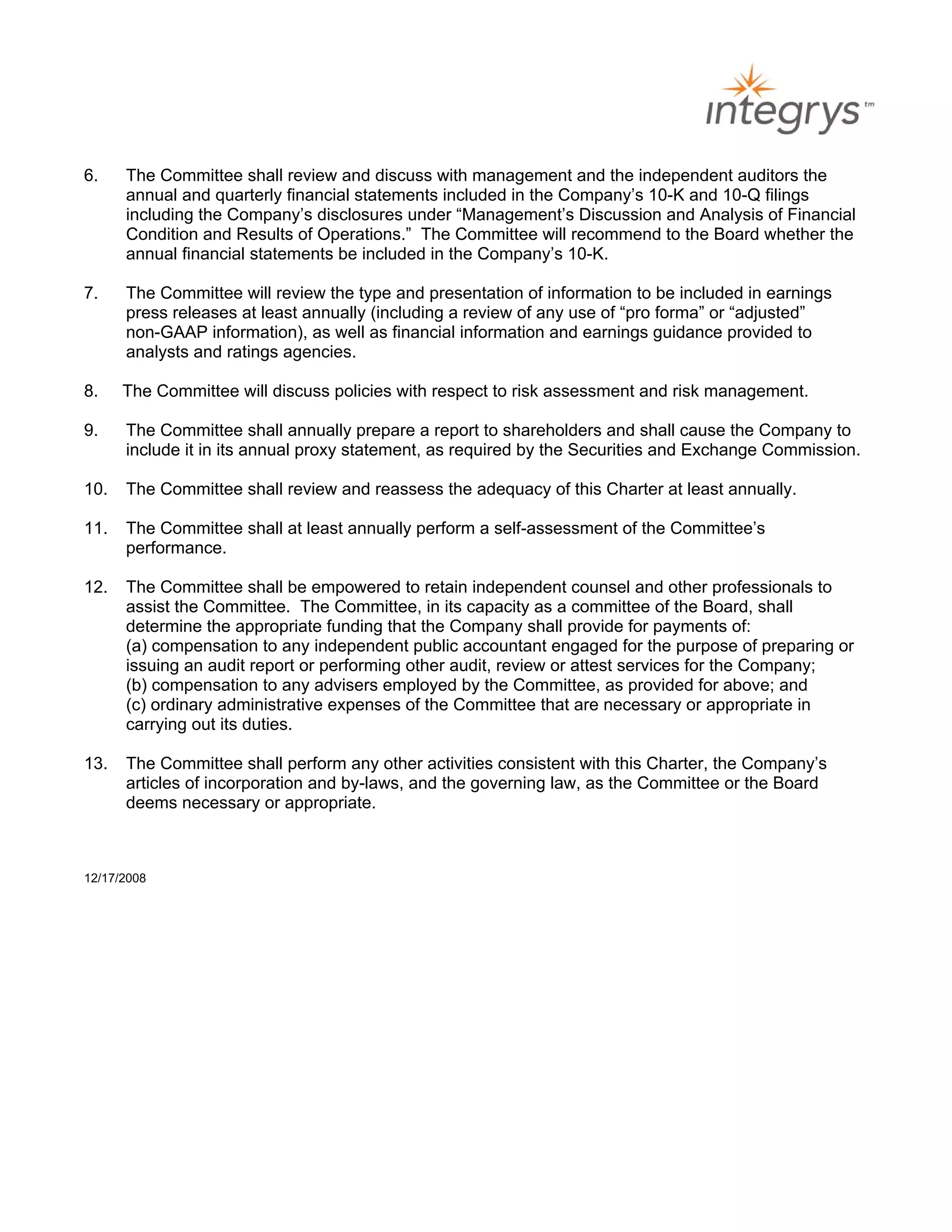 integrys governance audit comm | PDF | Financial Regulation | Economy