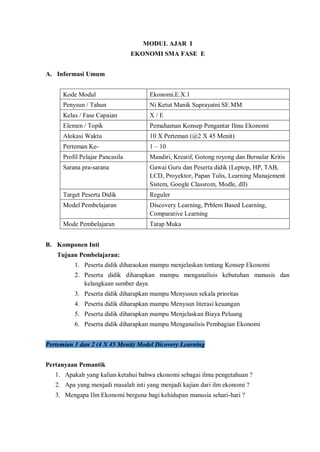 Modul Ajar Ekonomi Fase E SMA Tahun Pelajaran 2022 | PDF