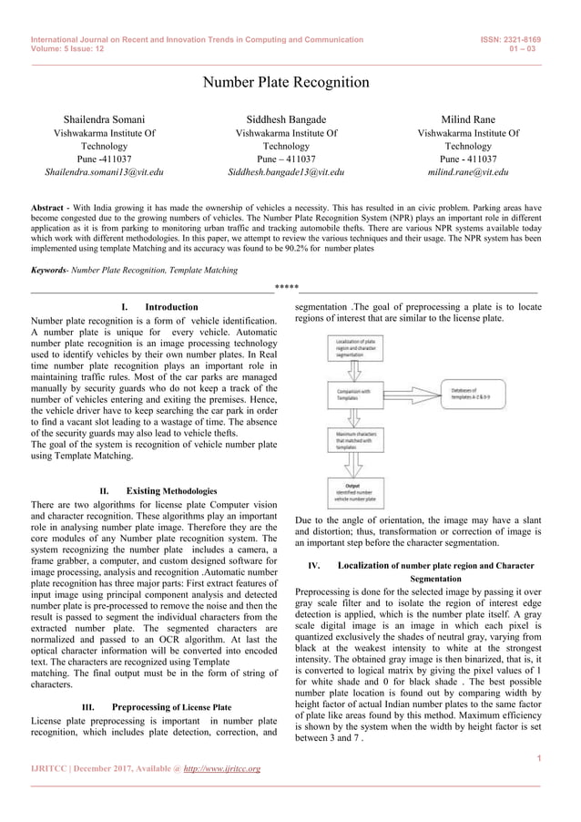Number Plate Recognition Pdf
