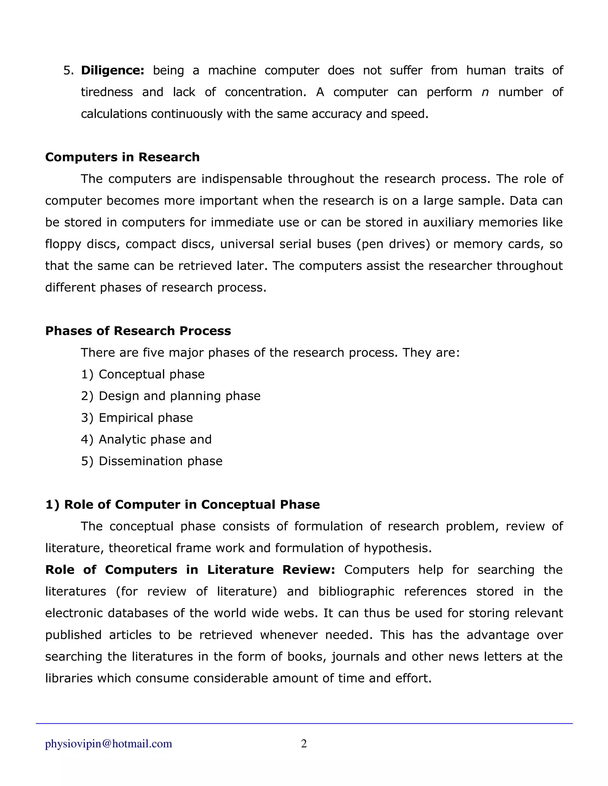 Role of computers in research | PDF