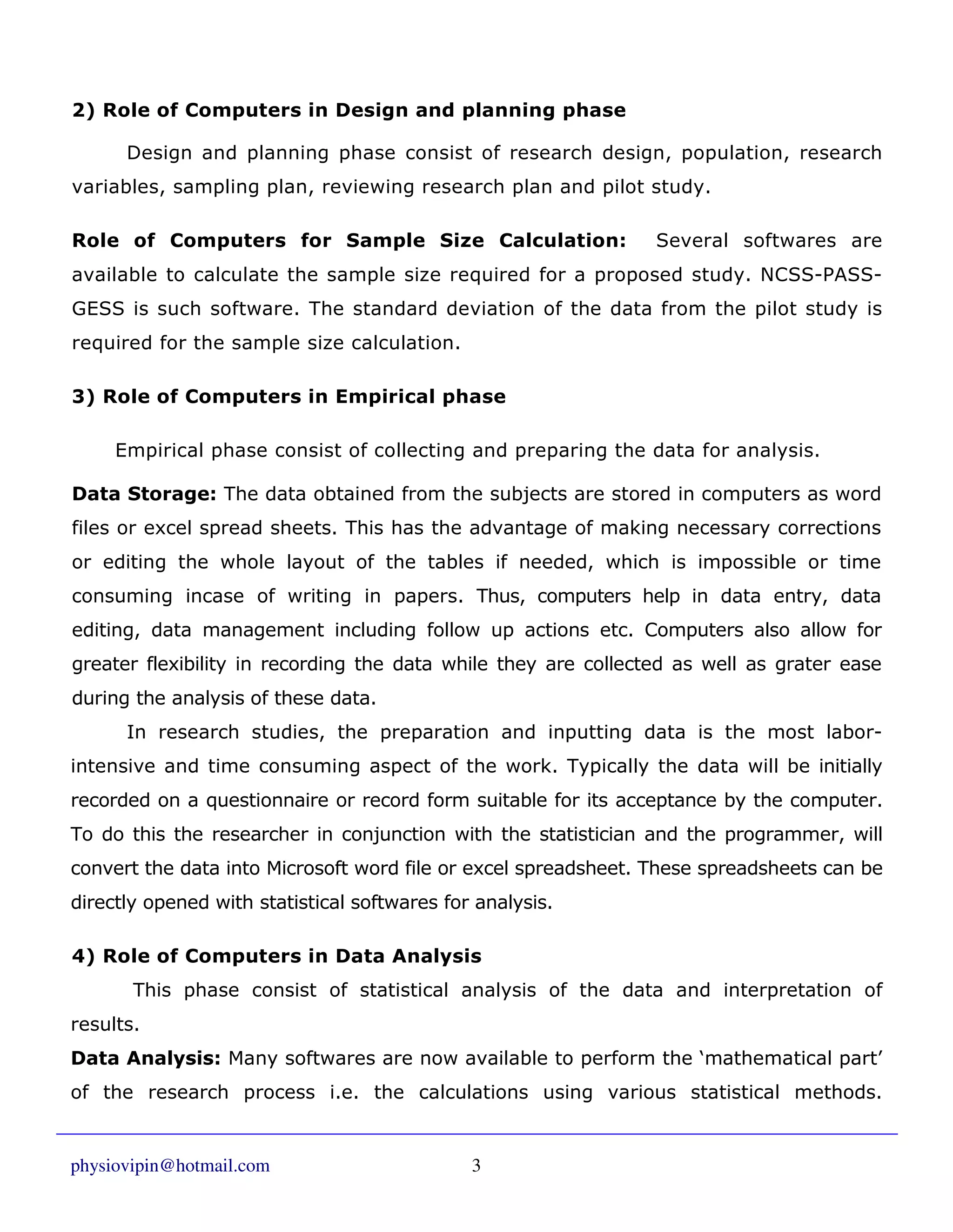Role of computers in research | PDF