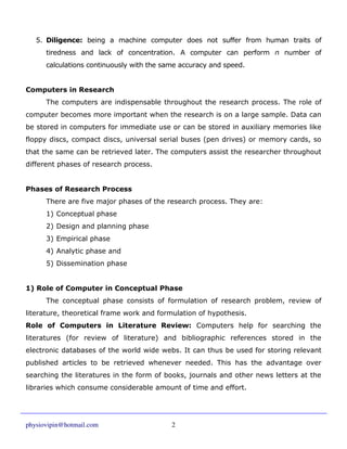 Role of computers in research | PDF