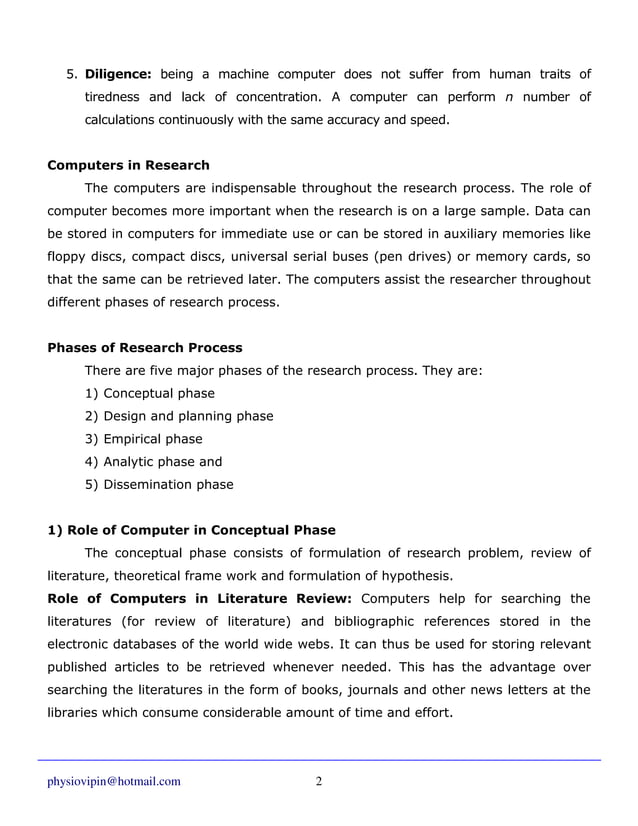 Role of computers in research | PDF