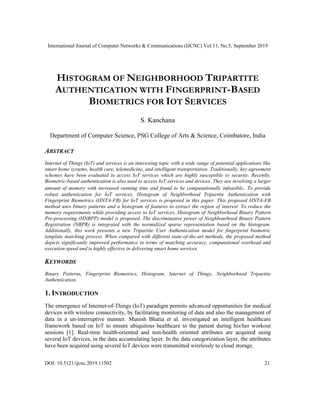 HISTOGRAM OF NEIGHBORHOOD TRIPARTITE AUTHENTICATION WITH FINGERPRINT-BASED BIOMETRICS FOR IOT ...