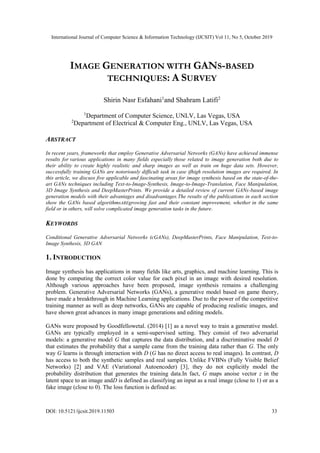 Image Generation with Gans-based Techniques: A Survey | PDF