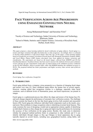 Face Verification Across Age Progression using Enhanced Convolution Neural Network | PDF