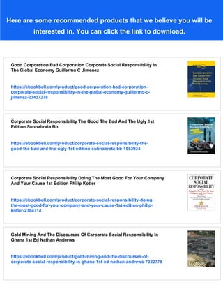 Corporate Social Responsibility The Good Corporation Corkery | PDF